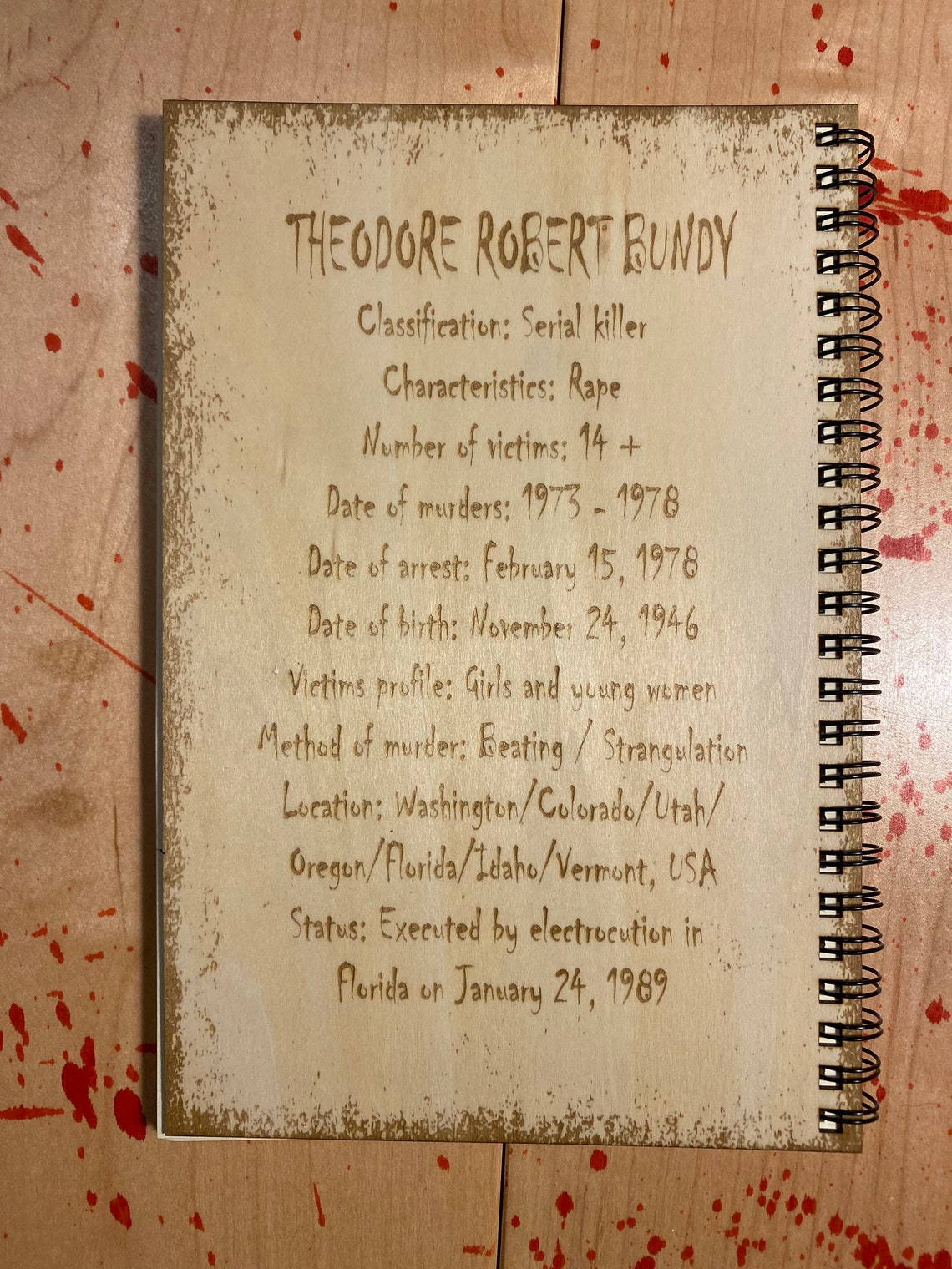 Ted Bundy Laser Engraved Sketch Book/ Journal With Rap Sheet - Etsy