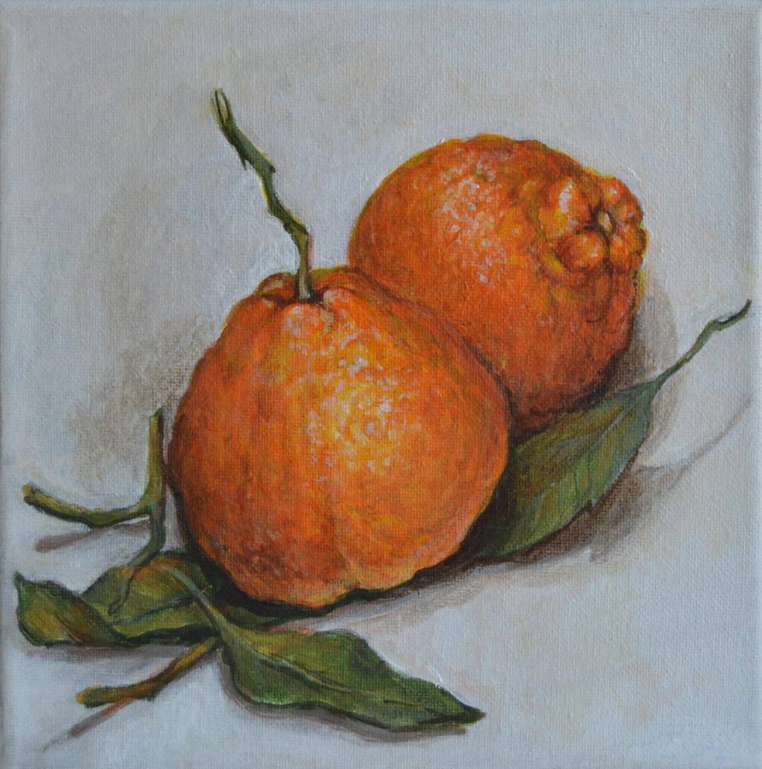 Dutch Still Life Orange Sumo Mandarin Original Small Acrylic Painting 8 ...