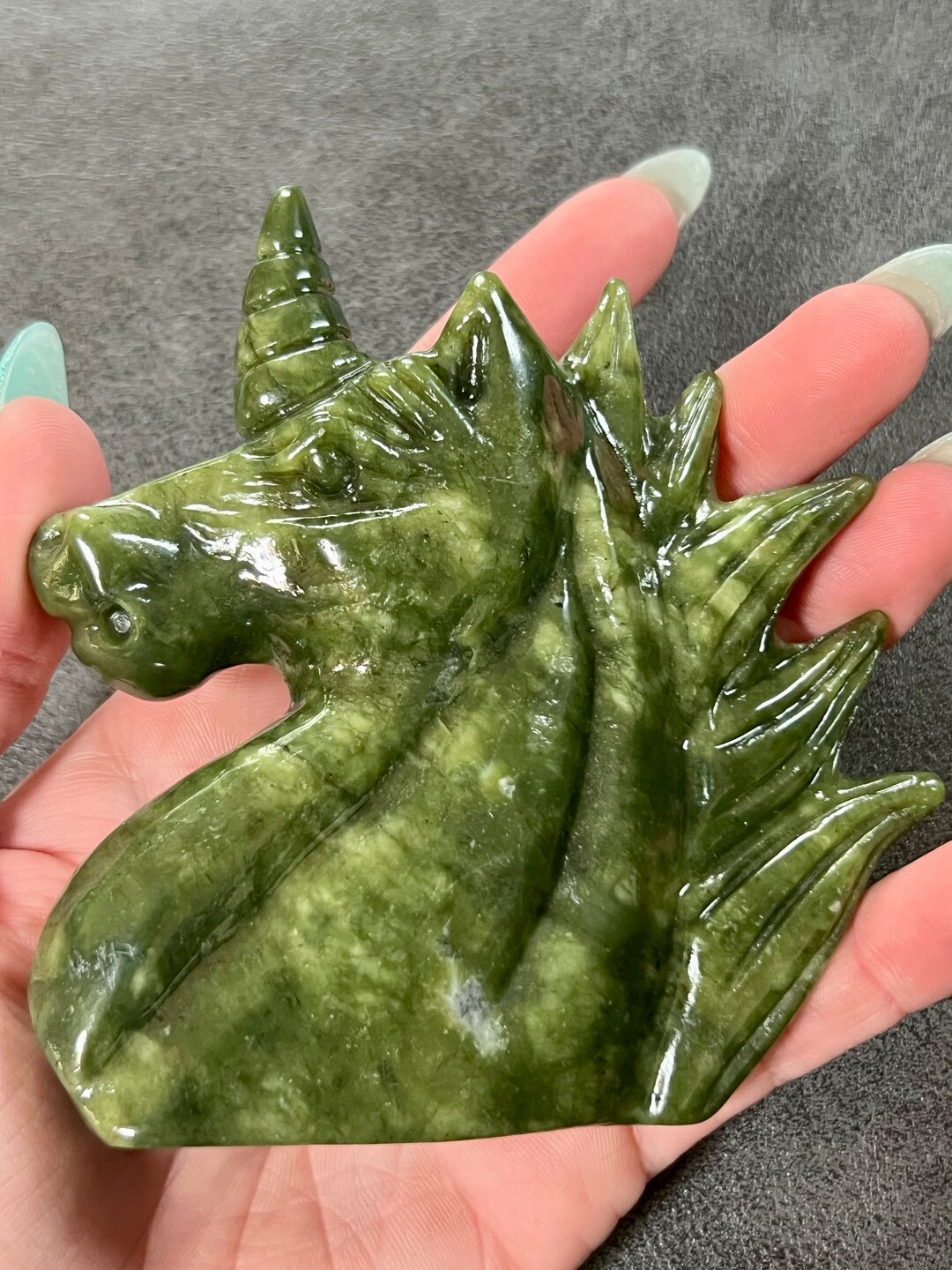 Juicy Emerald Green Nephrite Jade Unicorn Carving Self Standing Jade ...