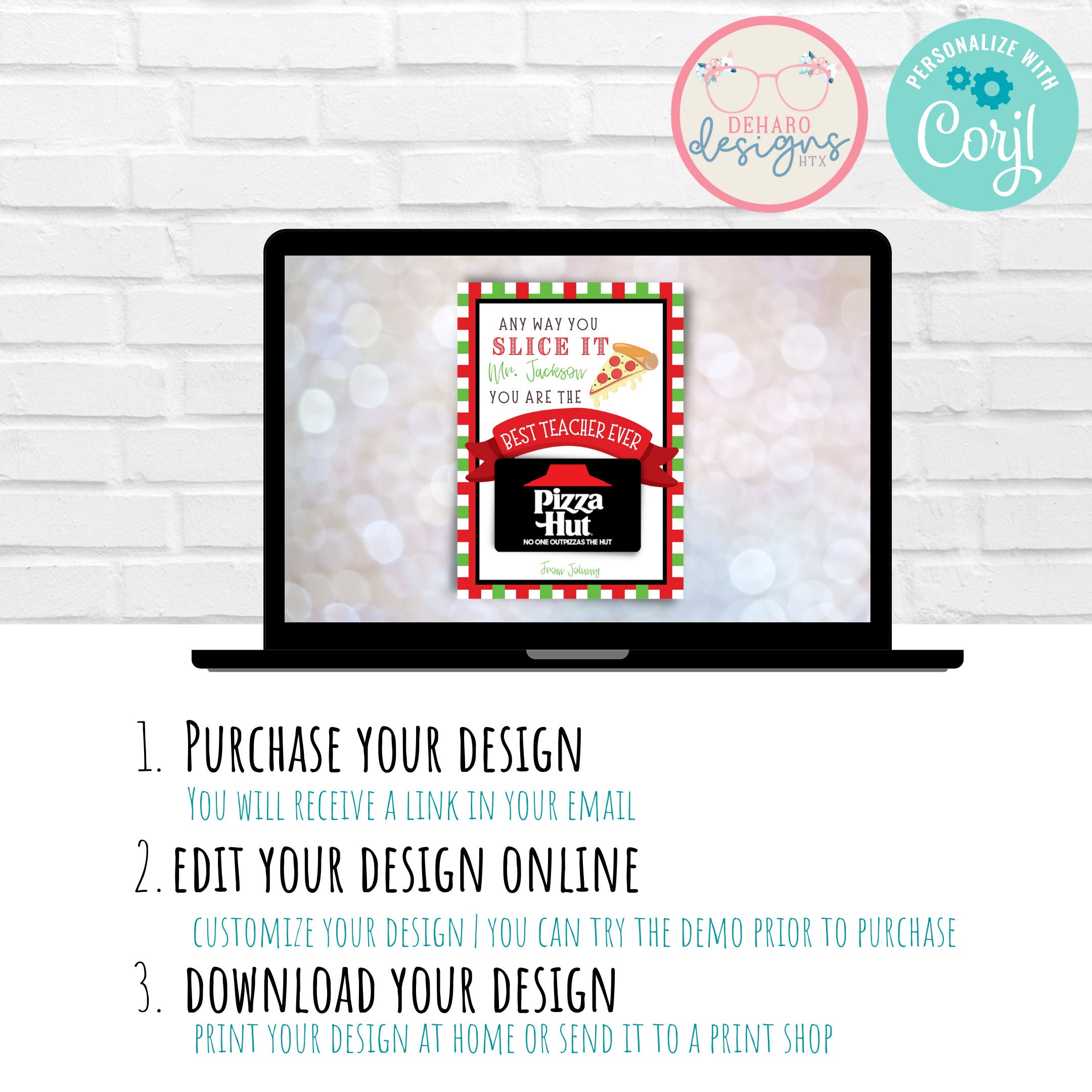 5x7 PIZZA TEACHER APPRECIATION Gift Card Holder Customizable - Etsy