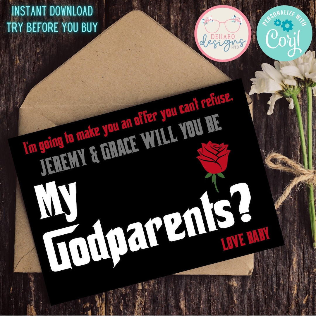 5x7 GODPARENTS PROPOSAL Card Customizable Instant Download Corjl ...