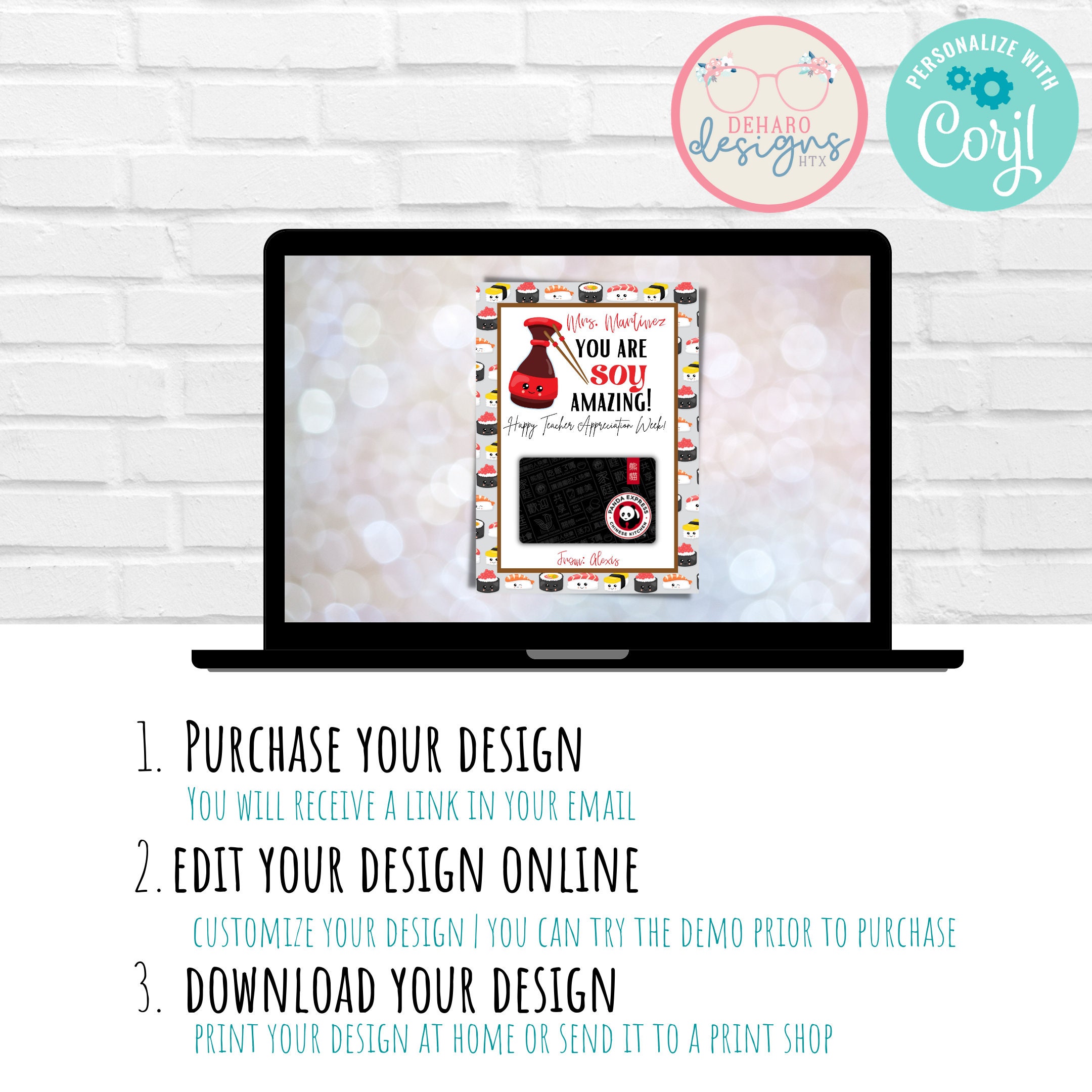 5x7 SUSHI TEACHER APPRECIATION Gift Card Holder Customizable - Etsy