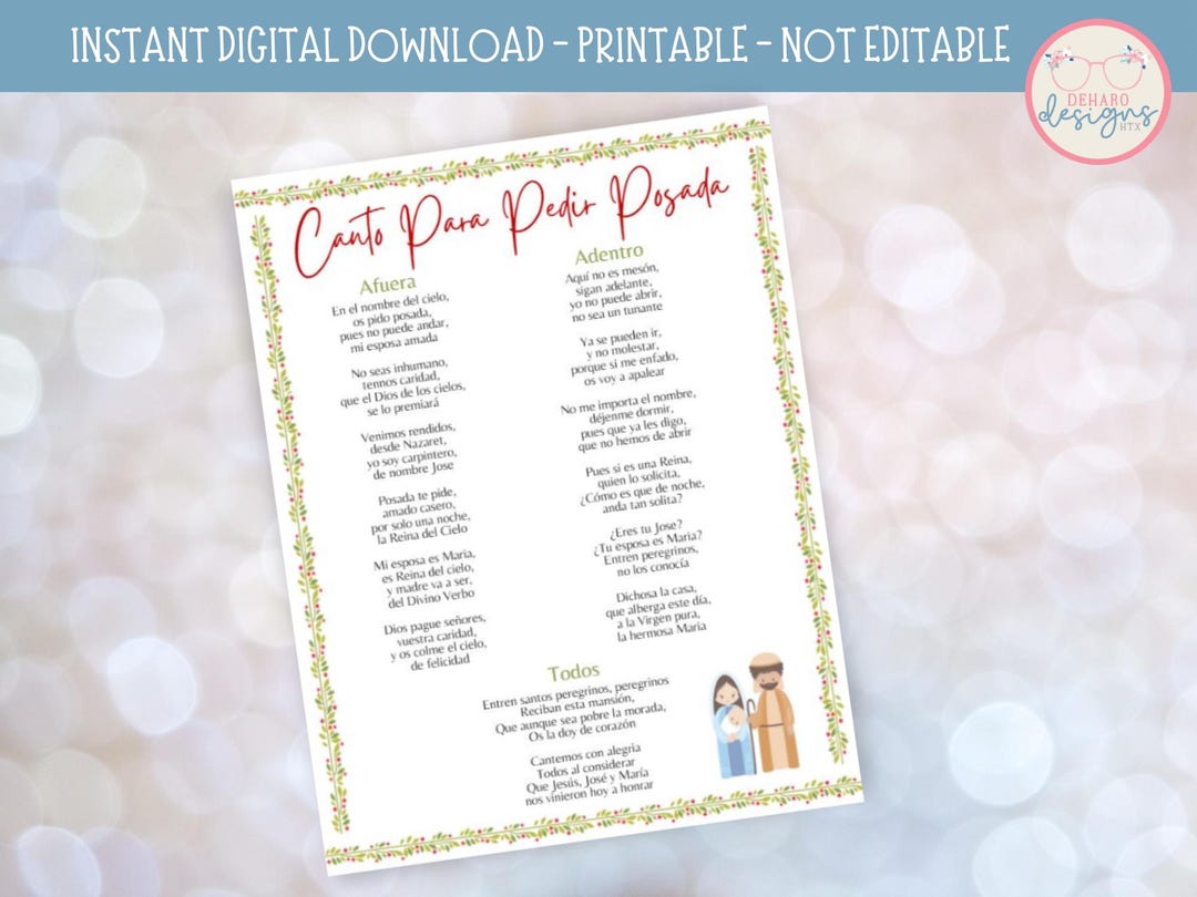Canto Para PEDIR POSADA Instant Digital Download Diy Posadas Navidenas ...