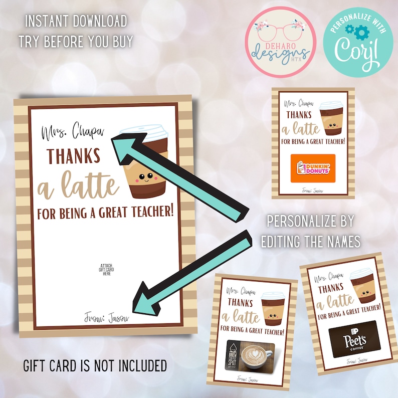 5x7 COFFEE TEACHER APPRECIATION Gift Card Holder - Etsy