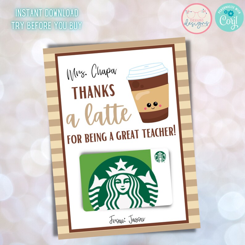 5x7 COFFEE TEACHER APPRECIATION Gift Card Holder - Etsy