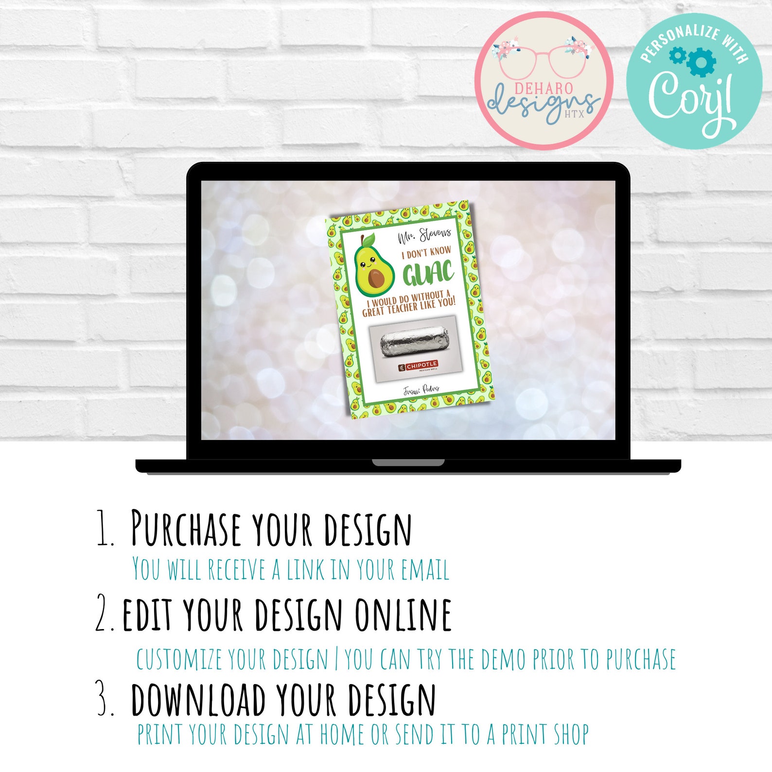 5x7 GUAC TEACHER APPRECIATION Gift Card Holder Customizable Instant ...