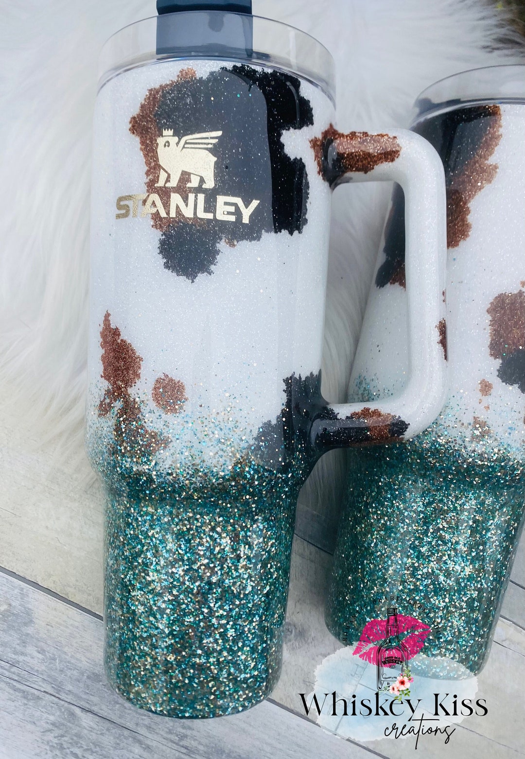 Teal Cow Hide Stanley Original Tumbler 30/40 Oz Custom Handmade Western ...