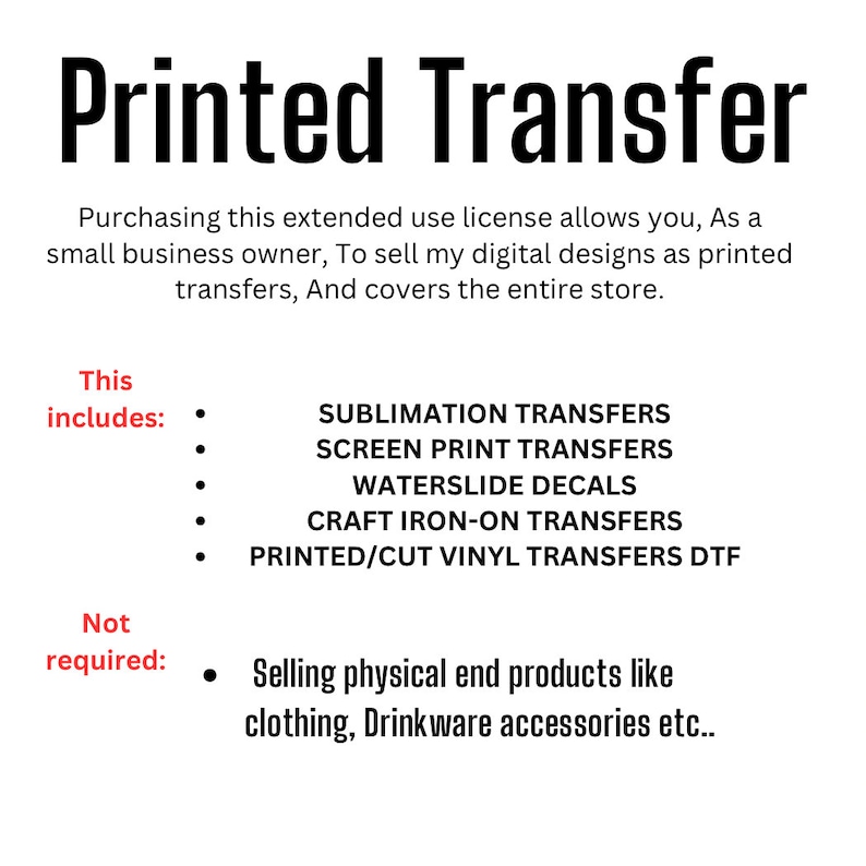 Printed Transfer License - Etsy