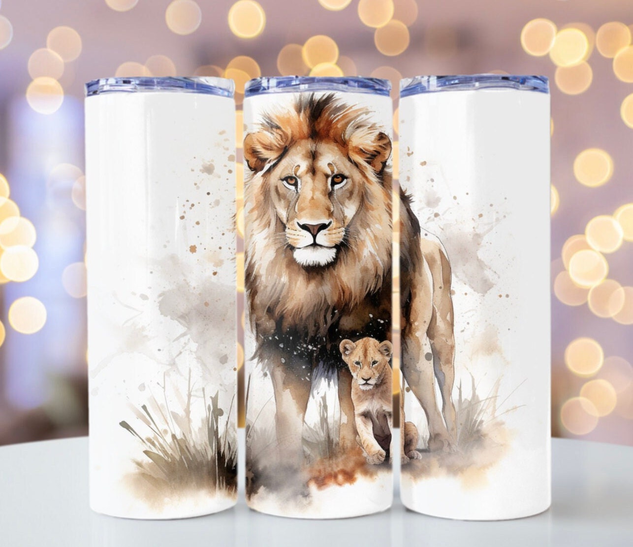Lion and Cub Tumbler Wrap, Sublimation Design Templates, Straight Png ...