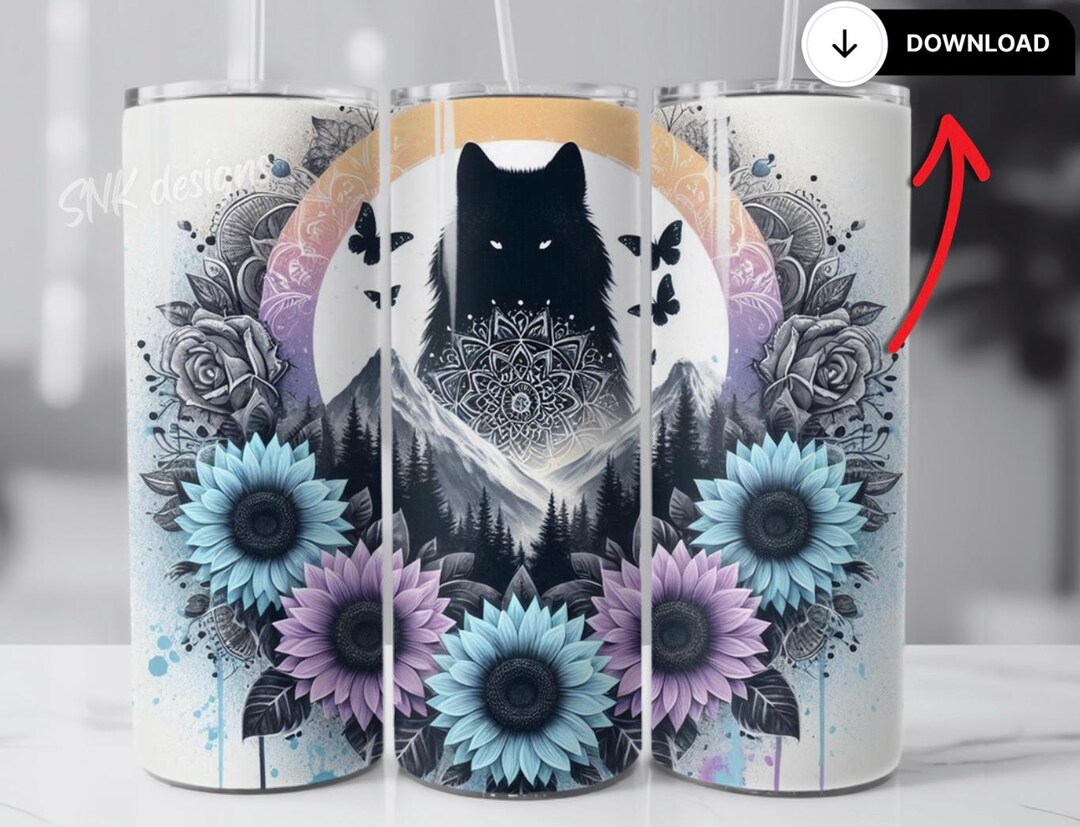 Wolf Tumbler Wrap, Sublimation Design Templates, Straight Png Digital ...
