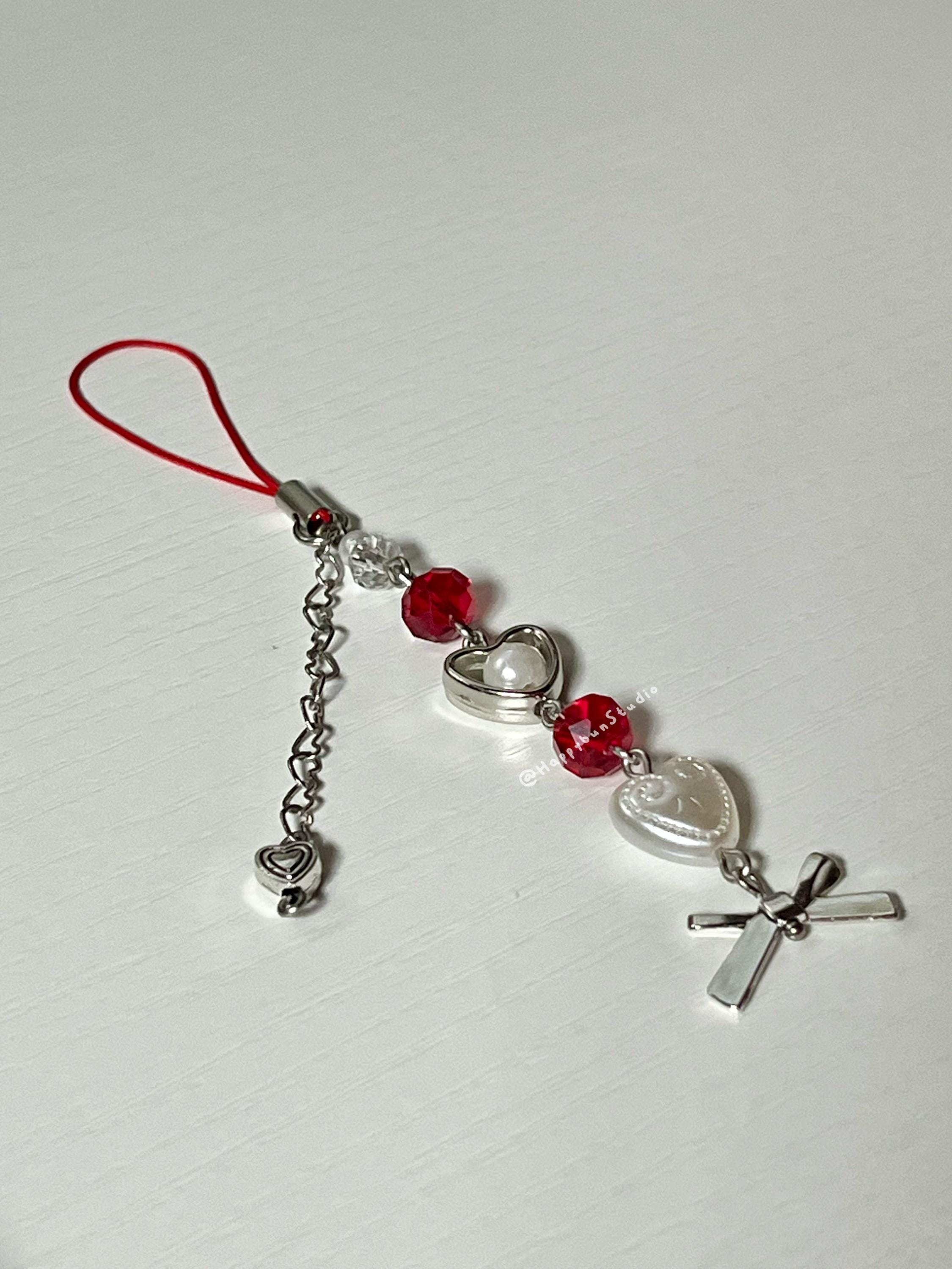Red and White Valentines Phone Charm Phone Strap Keychain Bag Charm ...