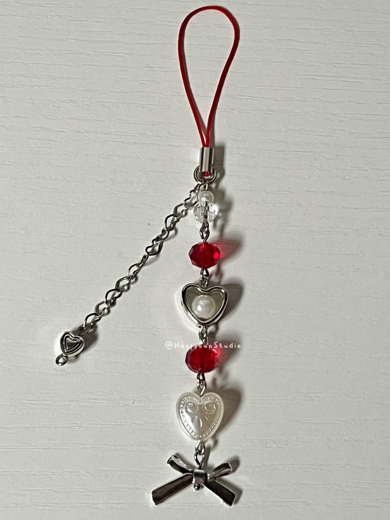 Red and White Valentines Phone Charm Phone Strap Keychain Bag Charm ...