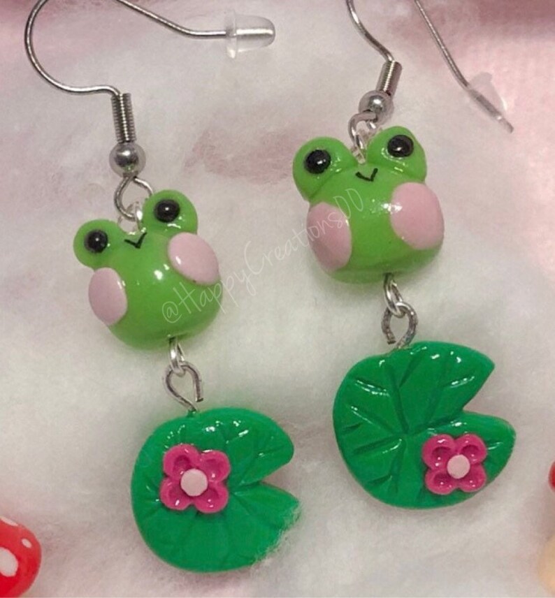 Polymer clay frog earrings | Etsy