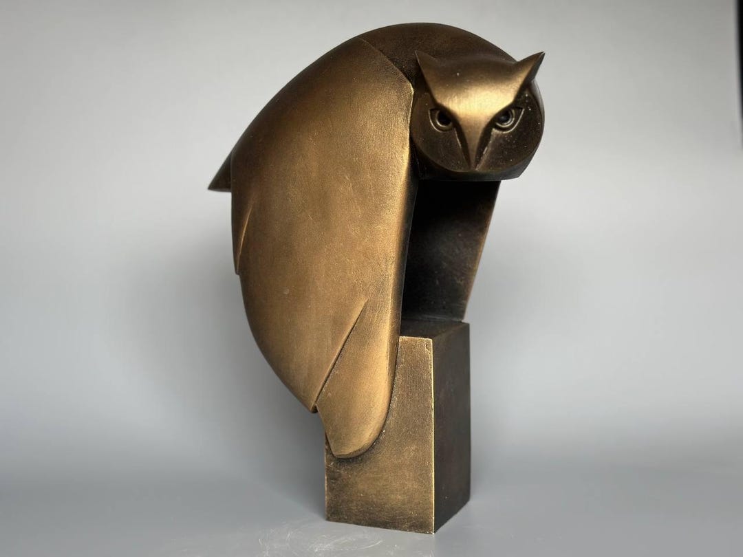 Minimalist Owl Sculpture: Geometric Plaster Figurine, Modern Home Decor ...