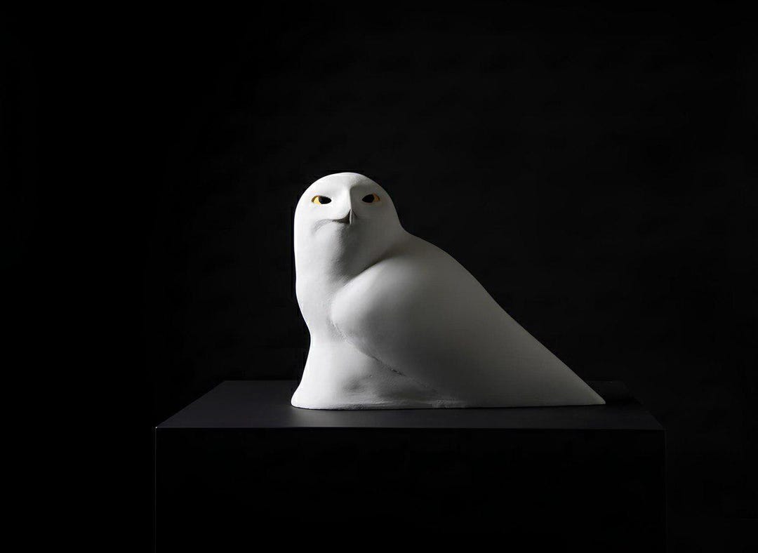 Owl Statue Gypsum / Plaster Sculpture — Home Decor Bird Figurine 20cm/7 ...