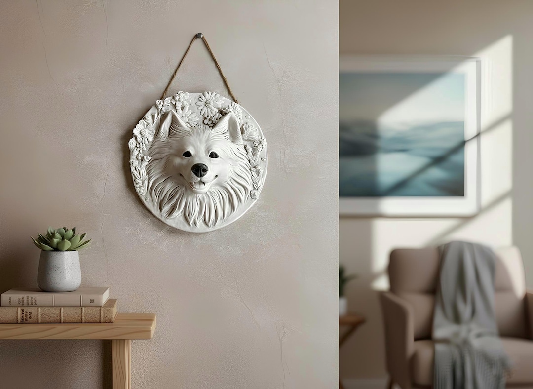 Dog Wall Art - Spitz Plaster Relief - Handmade 3D Wall Hanging - Pet ...