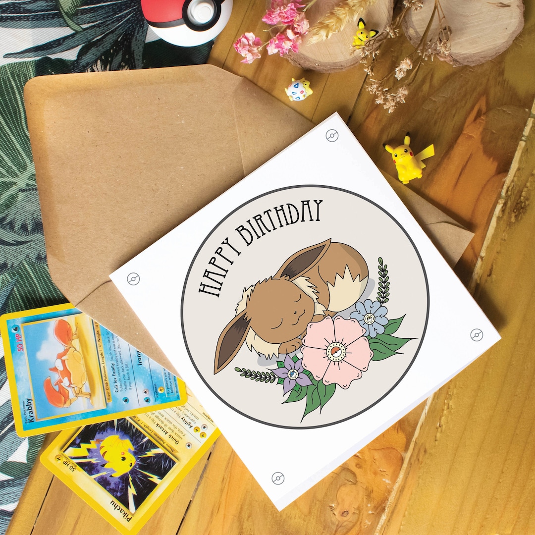 Eevee Inspired Birthday Card: Anime Gaming Fan Art - Etsy
