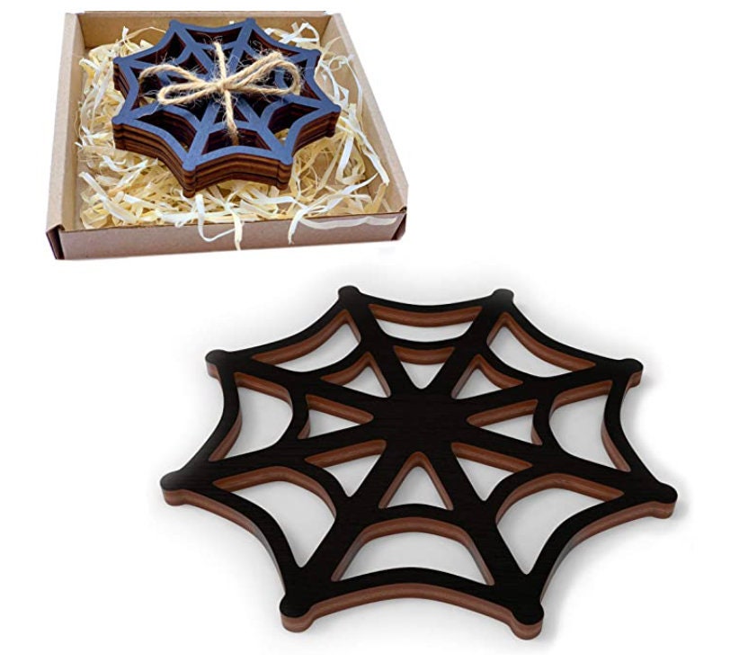 Spider Web Coasters Set of 2 Goth Spiderweb Wooden Drink | Etsy