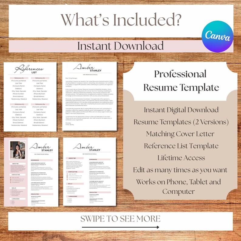 Modern Resume Template Bundle | Canva Cover Letter, Reference List ...