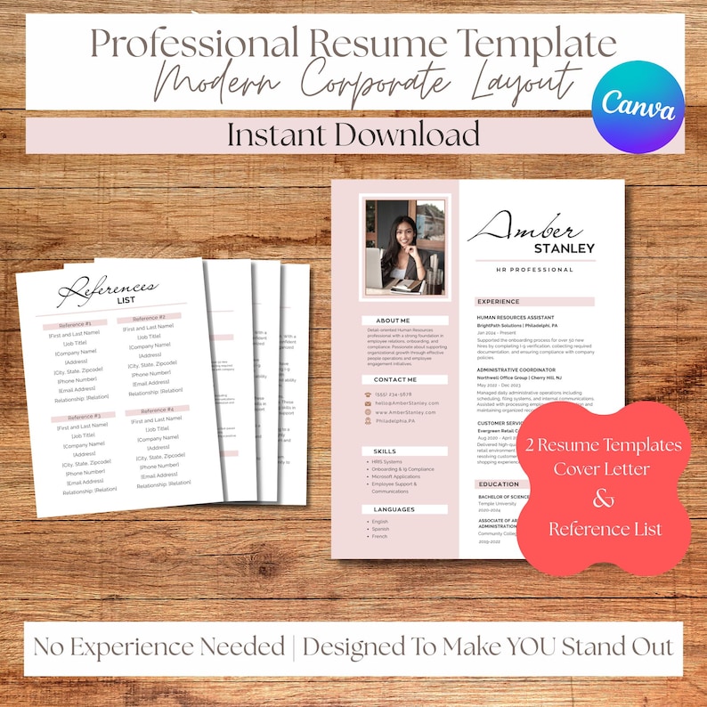 Modern Resume Template Bundle | Canva Cover Letter, Reference List ...