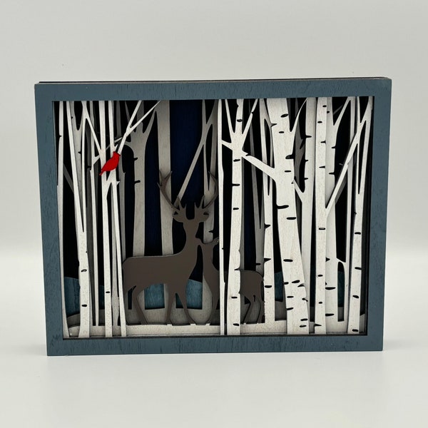 Deer and Birch Trees - Etsy