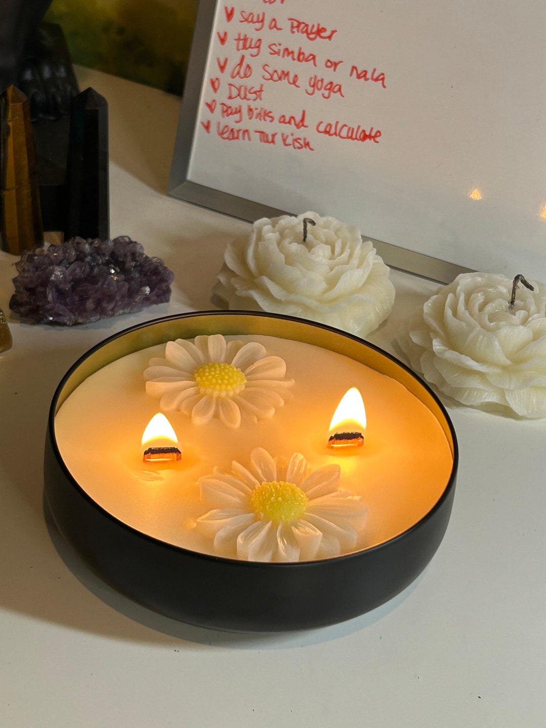 16oz Daisy Flower Candle Air Purifying Organic Beeswax Candles ...