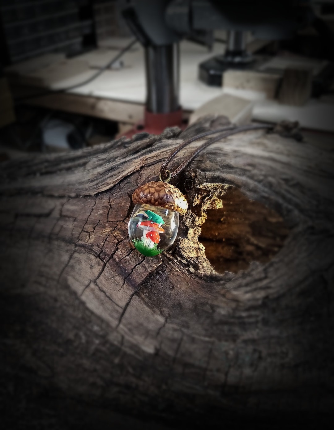 Acorn Mushroom Frog Terrarium Necklace, Goblincore Necklace With Moss ...