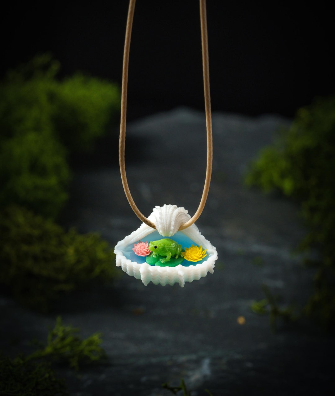 Frog Necklace, Frog Charm, Lotus Pendant, Botanical Necklace, Costume ...