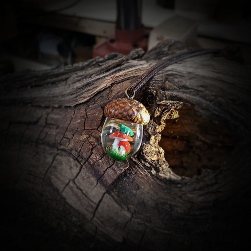 Acorn Necklace With Mushroom Frog Resin Jewelry Acorn - Etsy Australia