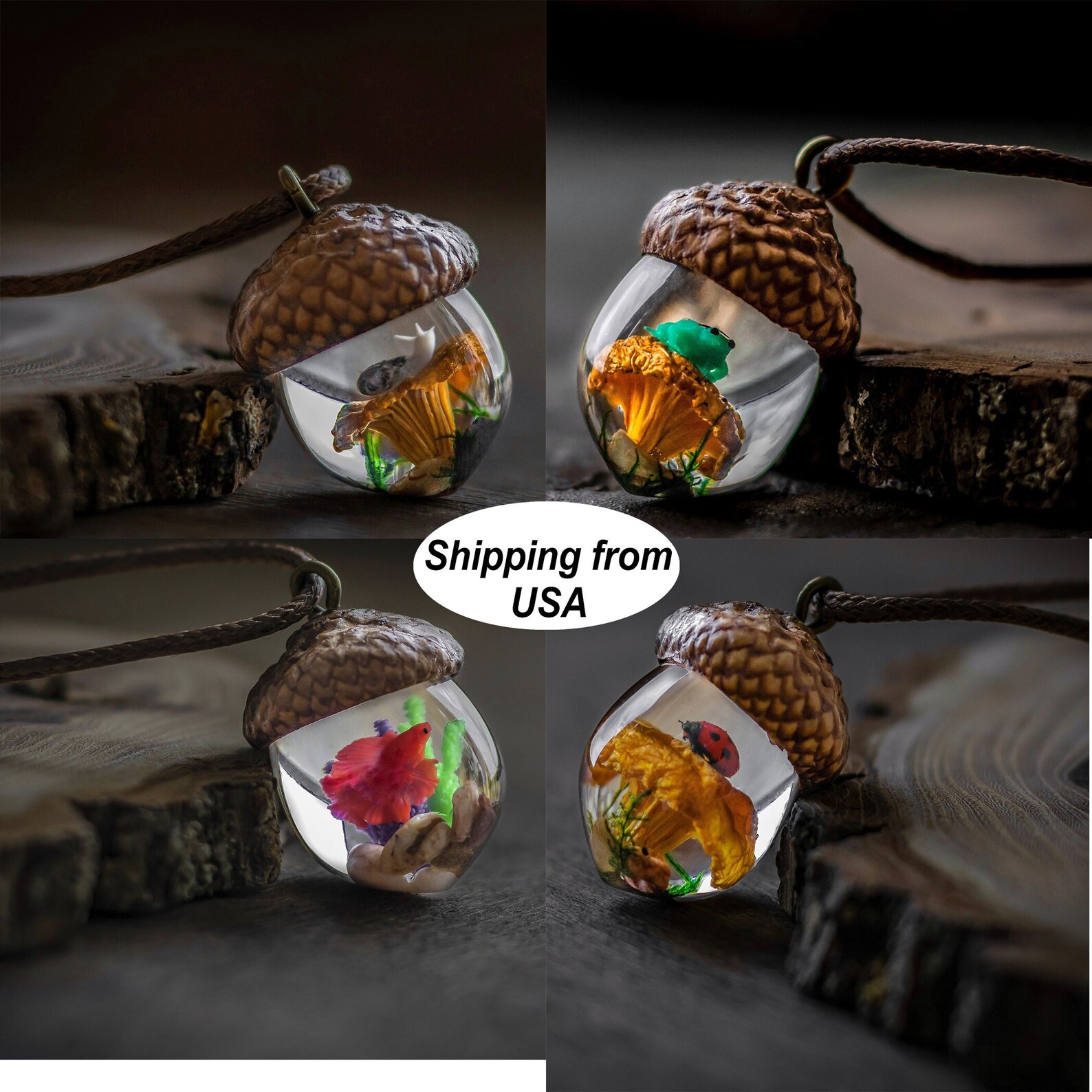 Acorn Necklace With Mushroom Frog Resin Jewelry Acorn - Etsy Canada