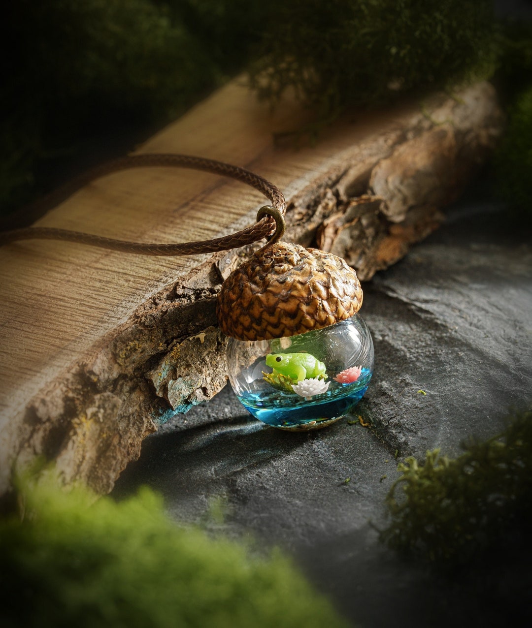 Acorn Resin Jewelry With Frog, Resin Jewelry, Nature Lover Amulet ...
