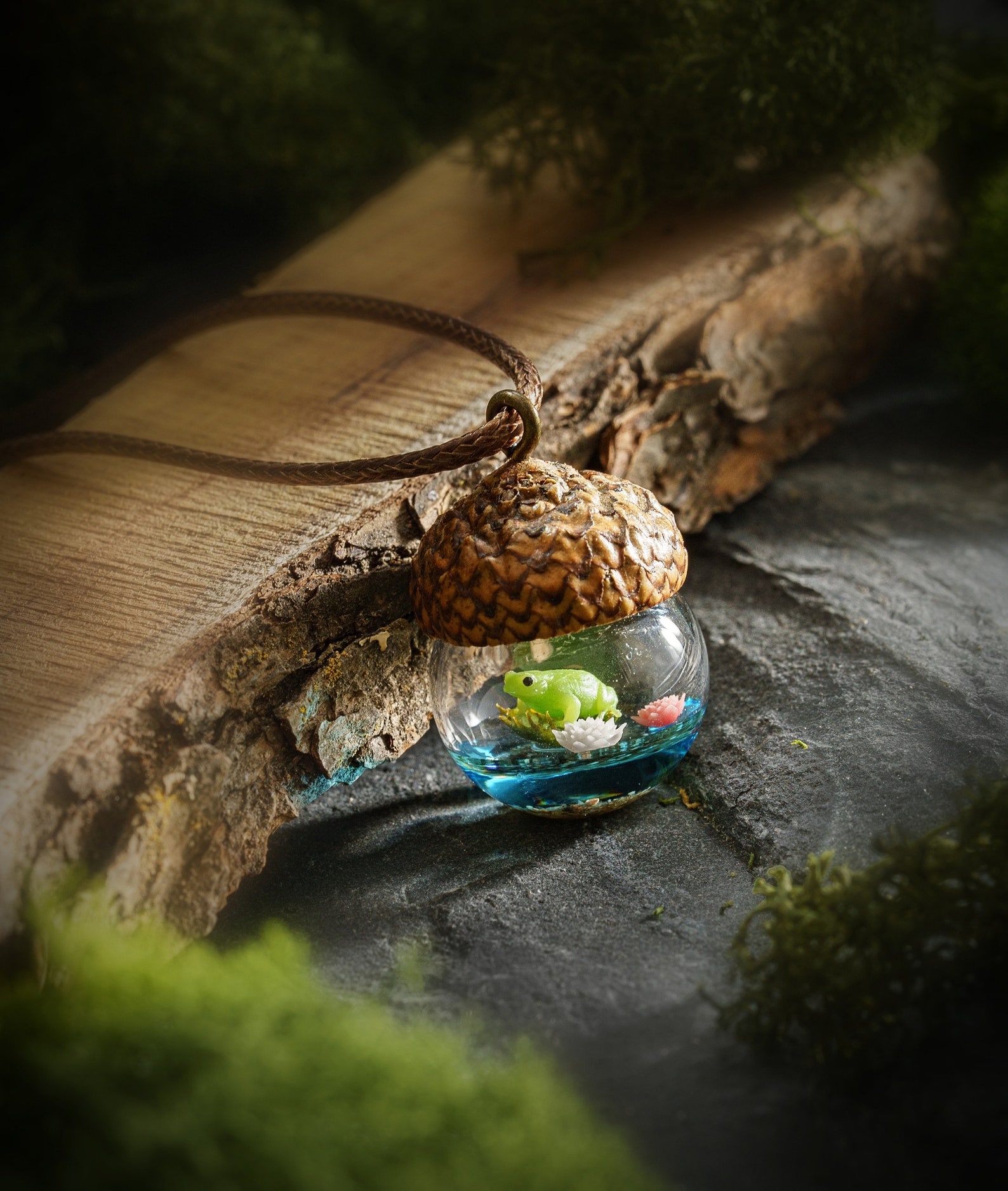 Acorn Necklace With Mushroom Frog Resin Jewelry Acorn - Etsy