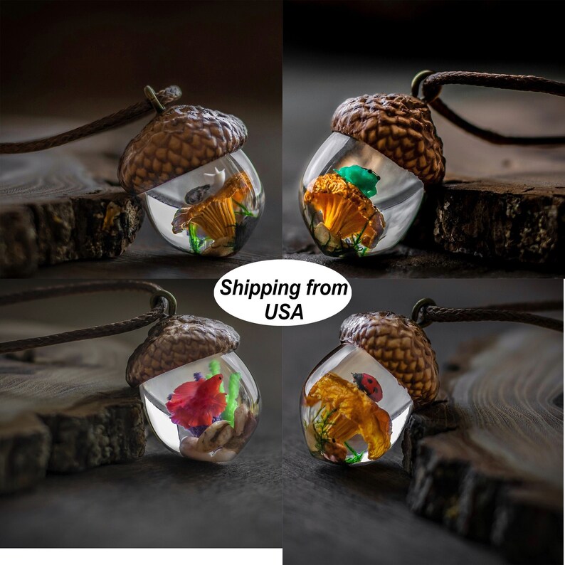 Acorn Necklace With Mushroom Frog Resin Jewelry Acorn - Etsy