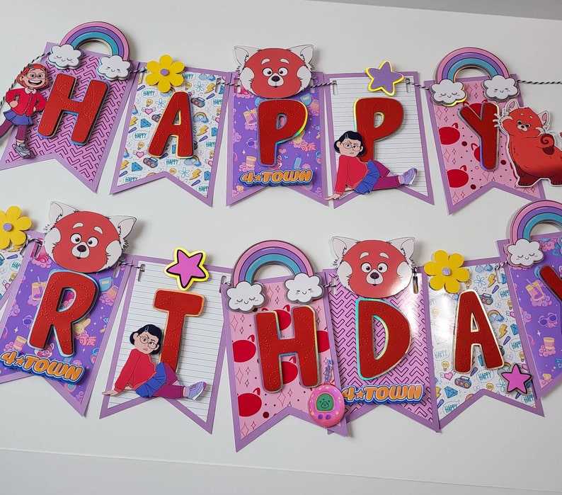 Turning Red Happy Birthday Banner. Turning Red Cake Topper. - Etsy