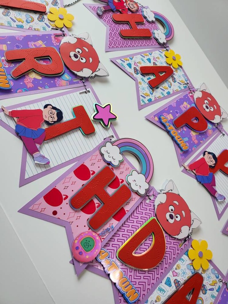 Turning Red Happy Birthday Banner. Turning Red Cake Topper. - Etsy