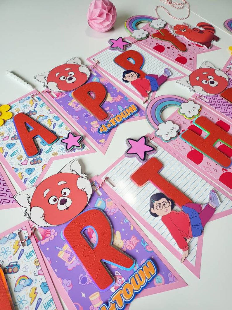 Turning Red Happy Birthday Banner. Turning Red Cake Topper. - Etsy