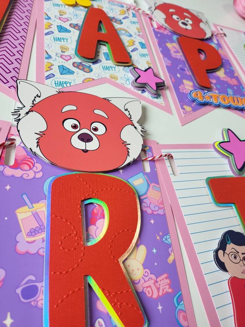 Turning Red Happy Birthday Banner. Turning Red Cake Topper. - Etsy