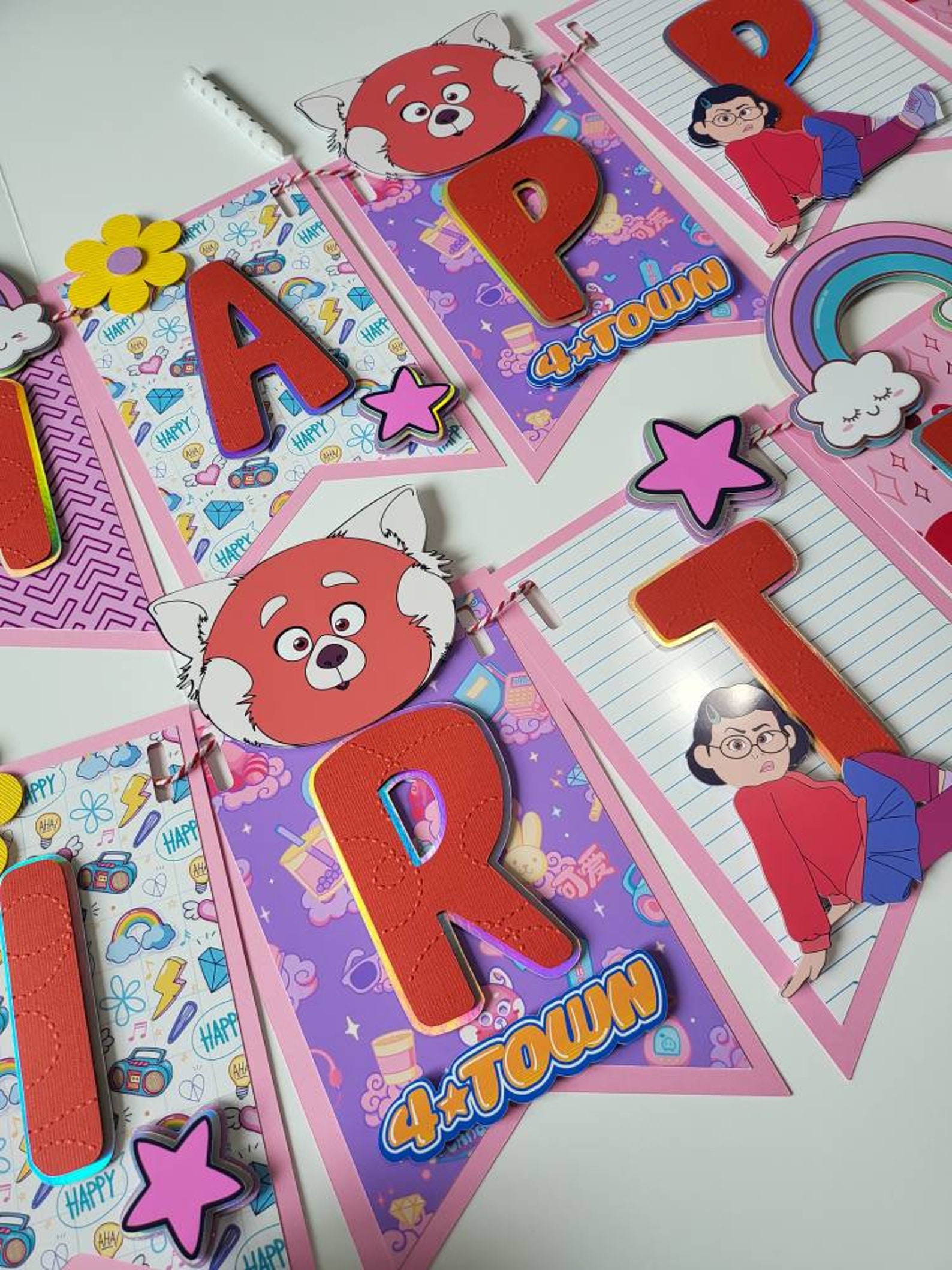 Turning Red Happy Birthday Banner. Turning Red Cake Topper. - Etsy