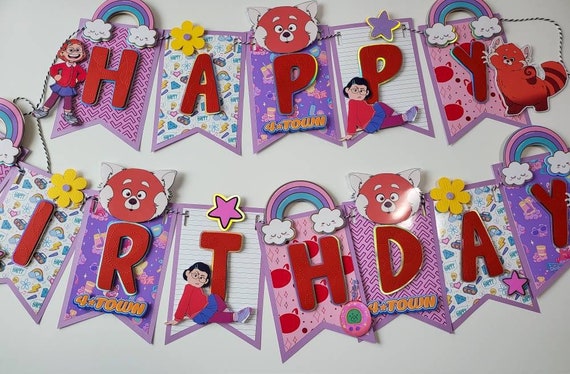 Turning Red Happy Birthday Banner. Turning Red Cake Topper. - Etsy