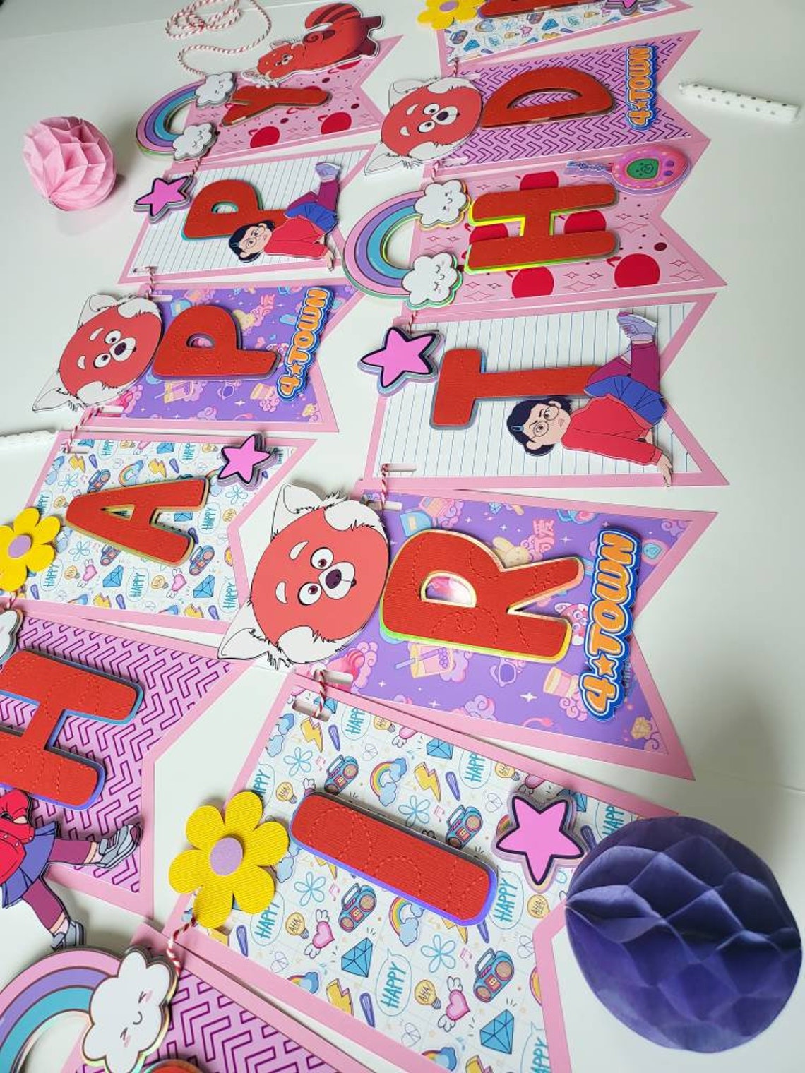 Turning Red Happy Birthday Banner. Turning Red Cake Topper. - Etsy