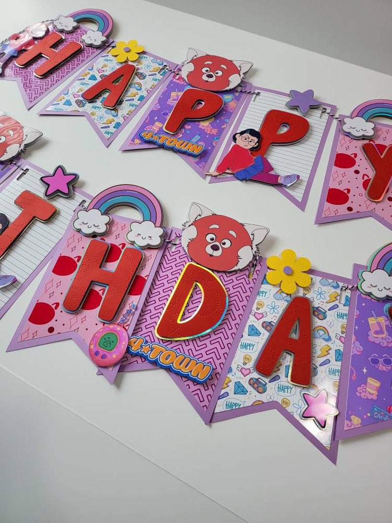 Turning Red Happy Birthday Banner. Turning Red Cake Topper. - Etsy