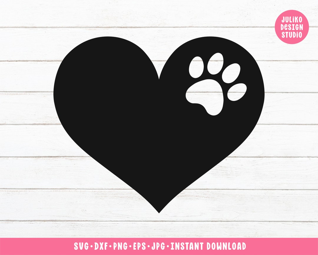 Heart Love Paw Print SVG Cut File Instant Download, Heart Dog Svg, Dog ...