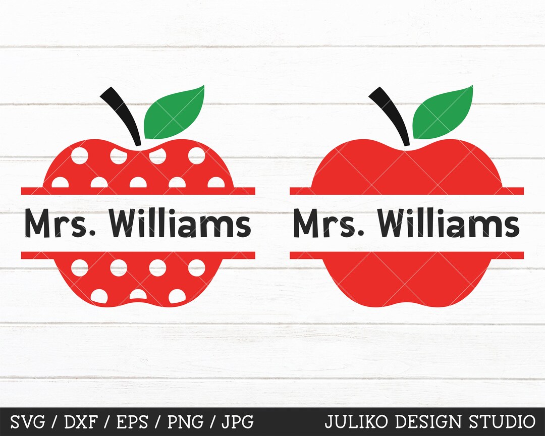 Split Apple Monogram SVG, Polka Dot Apple Teacher Frame SVG, Apple ...