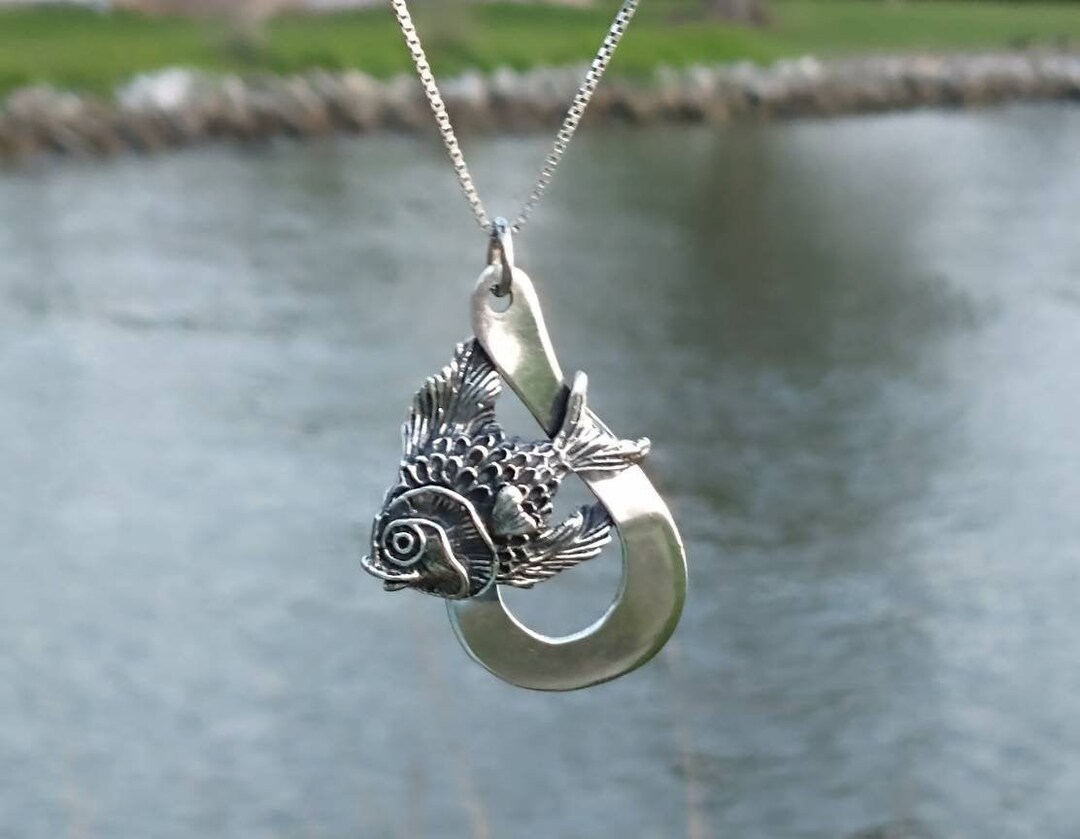 Angelfish Necklace, Sterling Silver Fish and Hook Pendant on 18 Inch ...