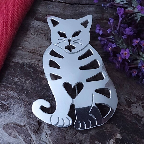Sterling Cat Pin - Etsy