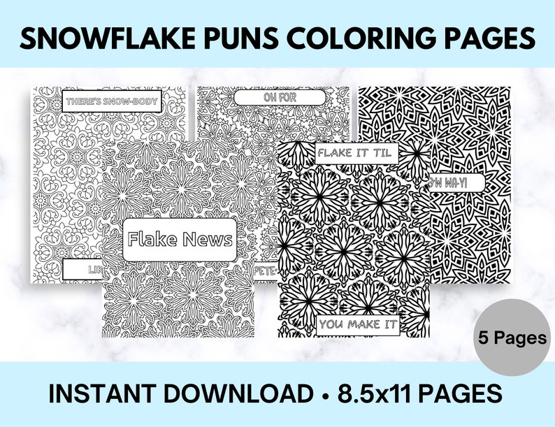 Snowflake Puns Coloring Page Bundle - Etsy