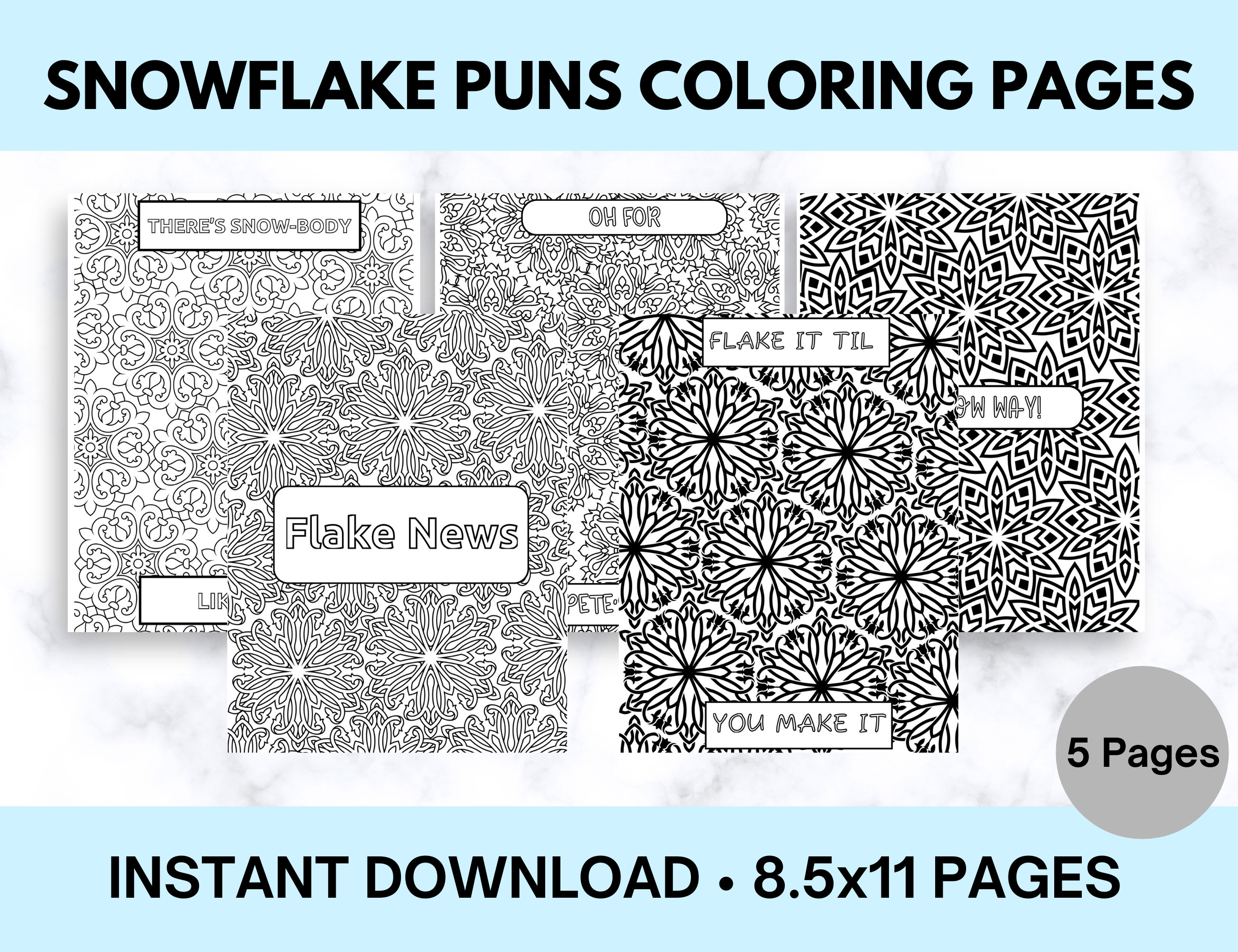 Snowflake Puns Coloring Page Bundle - Etsy