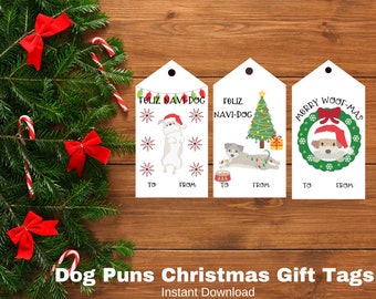 Dog Christmas Gift Tags, Printable Christmas Gift Tags, Holiday Favor ...