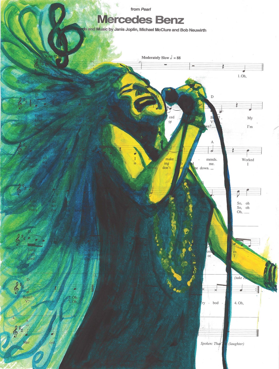 Janis Joplin - Mercedes Benz - Hand Signed Watercolor Print - Etsy