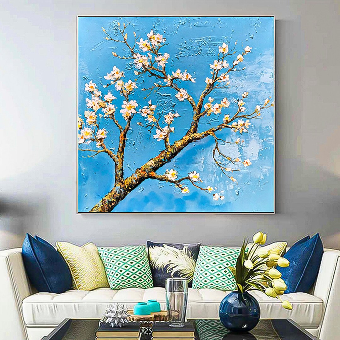 Floral Ölgemälde japanische Sakura Baum abstrakte Pinsel Strich Kunst Mehrfarbig riesige ...